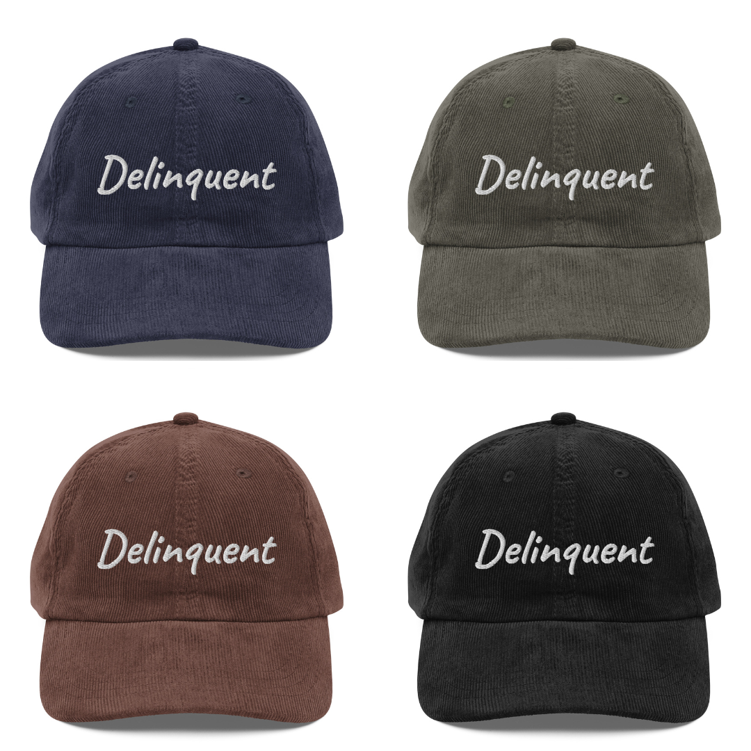 Delinquent Embroidered Vintage Corduroy Cap Hat Black Navy Brown Olive ...