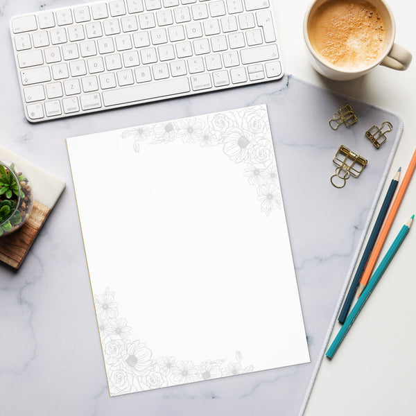 Gray Floral Design Stationery Notepad 11″ x 8.5″ – My Oh Miscellaneous